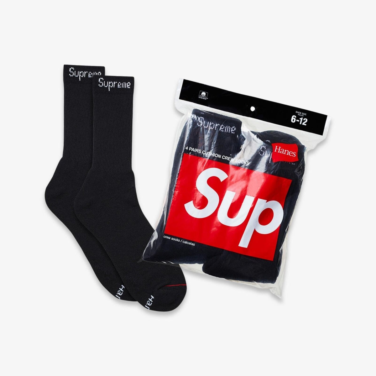 Supreme x Hanes Crew Socks (4 Pack) Black – Token Miami