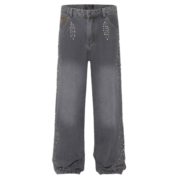AELFRIC EDEN SIDE-EMBELLISHED RHINESTONE LOOSE JEANS BLACK – Token Miami