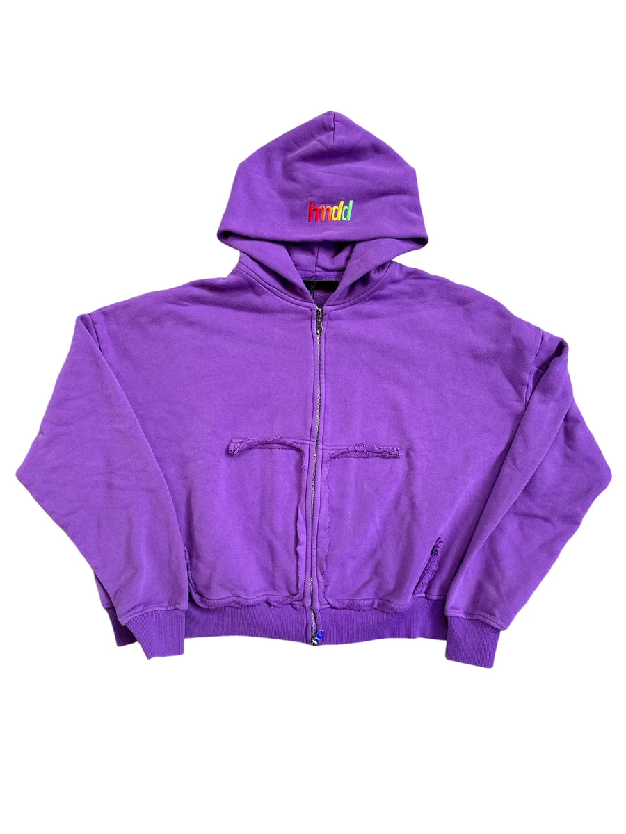 HMDD PURPLE DISTRESSED ZIP-UP HOODIE – Token Miami