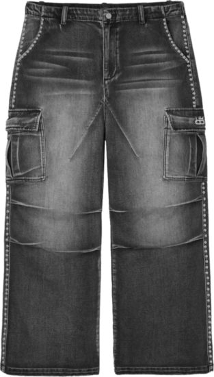 Washed Black Side-Studded 'Colossal' Cargo Jeans – Token Miami
